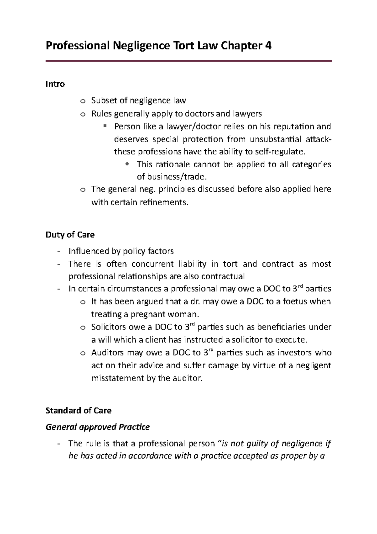 Professional negligence tort law - This rationale cannot be applied to ...
