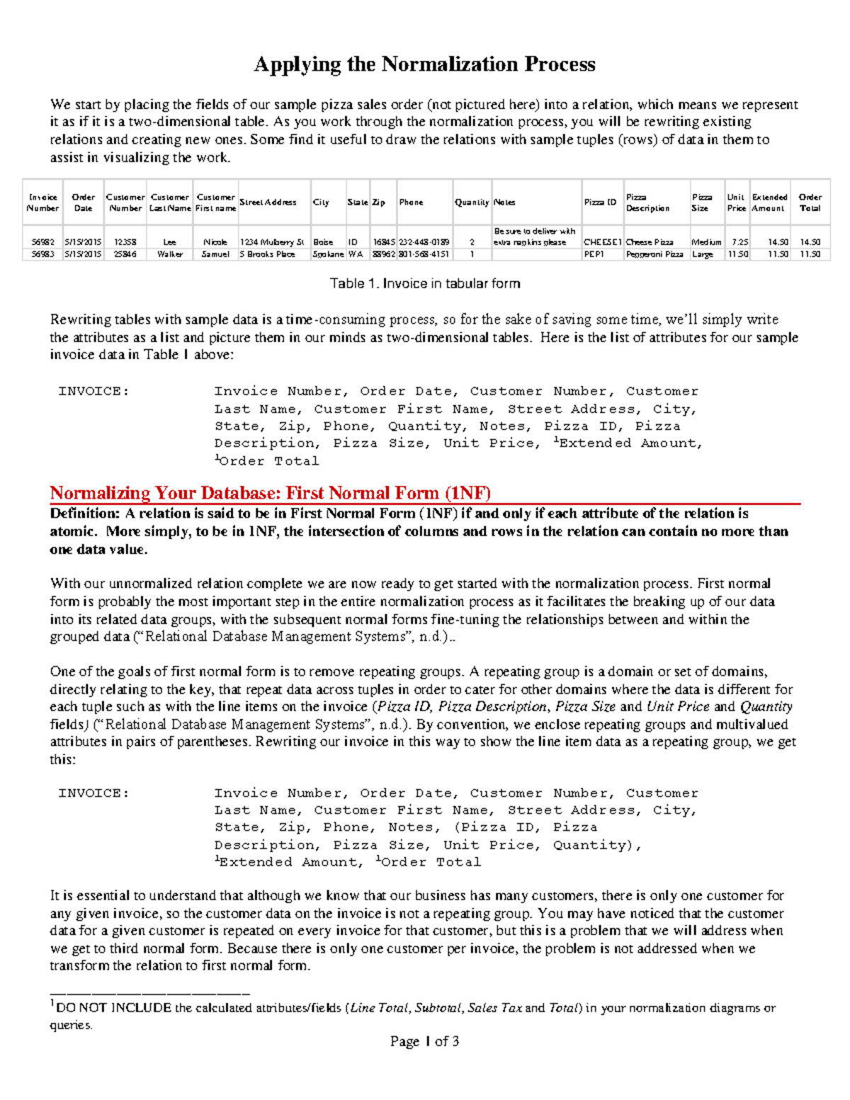 Applying Normalization Process for Pizza Sales Order - Studocu