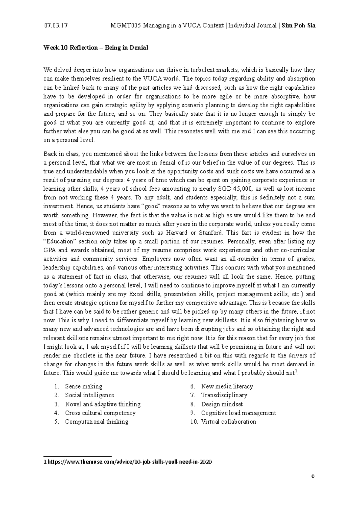 Sim Poh Sia Week 10 - Class participation - 07.03 MGMT005 Managing in a ...