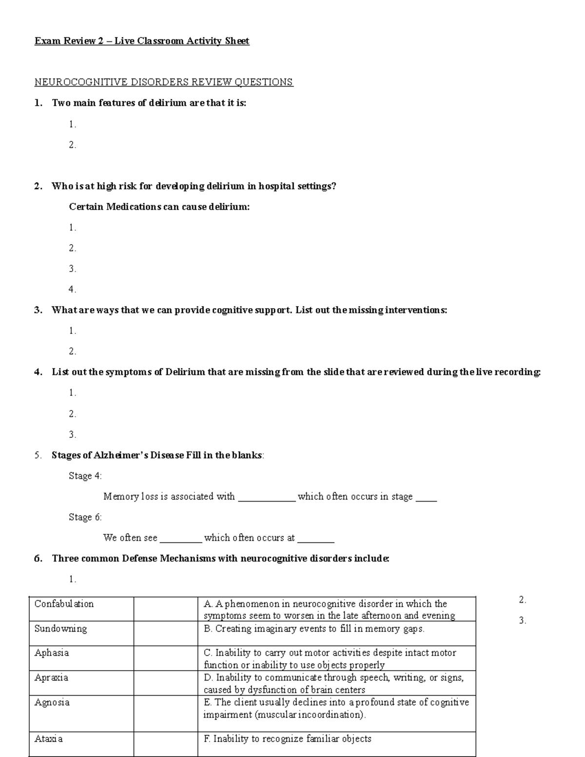 Exam Review 2 Handout - Exam Review 2 – Live Classroom Activity Sheet ...