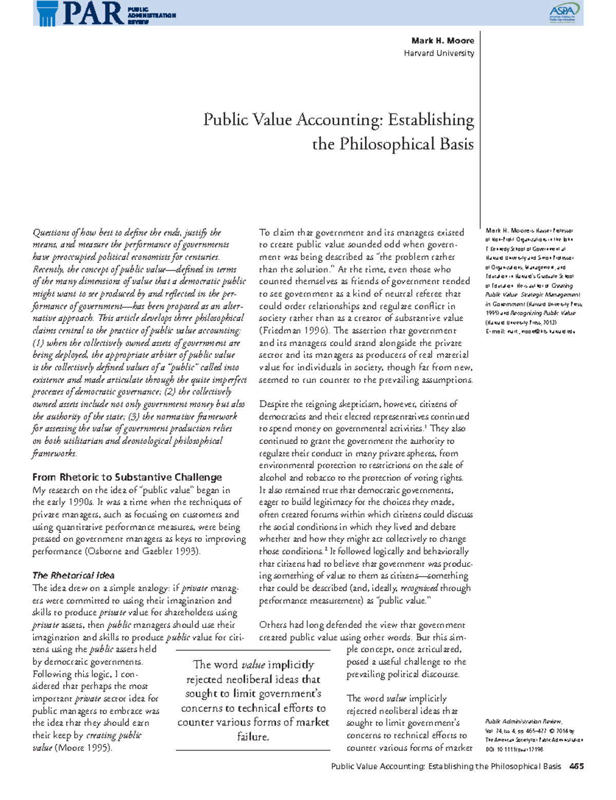 5. Moore 2014 public value accounting - Mark H. Moore is Hauser ...