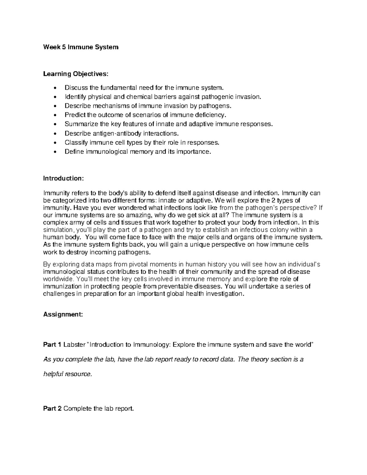 Final LABS BIOS255 Labs BIOS 255 Week 5 Immune System - Week 5 Immune ...