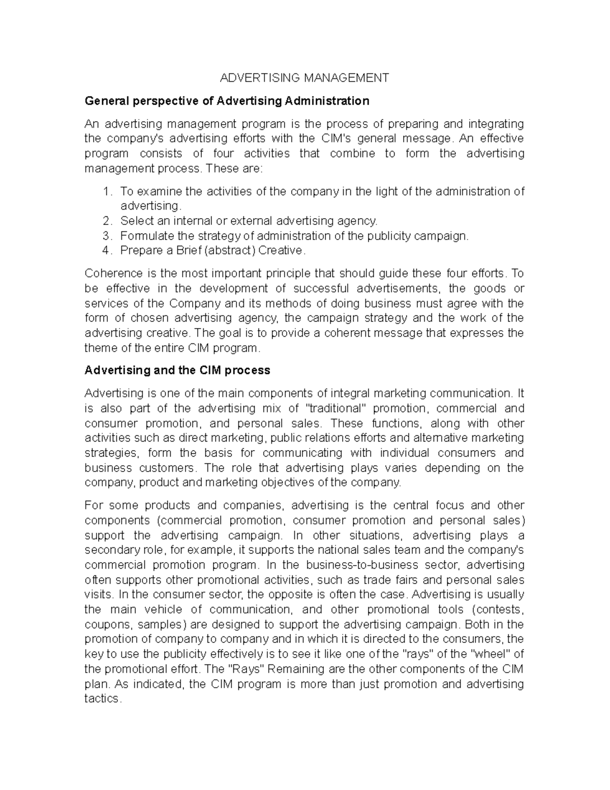 ADVERTISING MANAGEMENT - An effective program consists of four ...