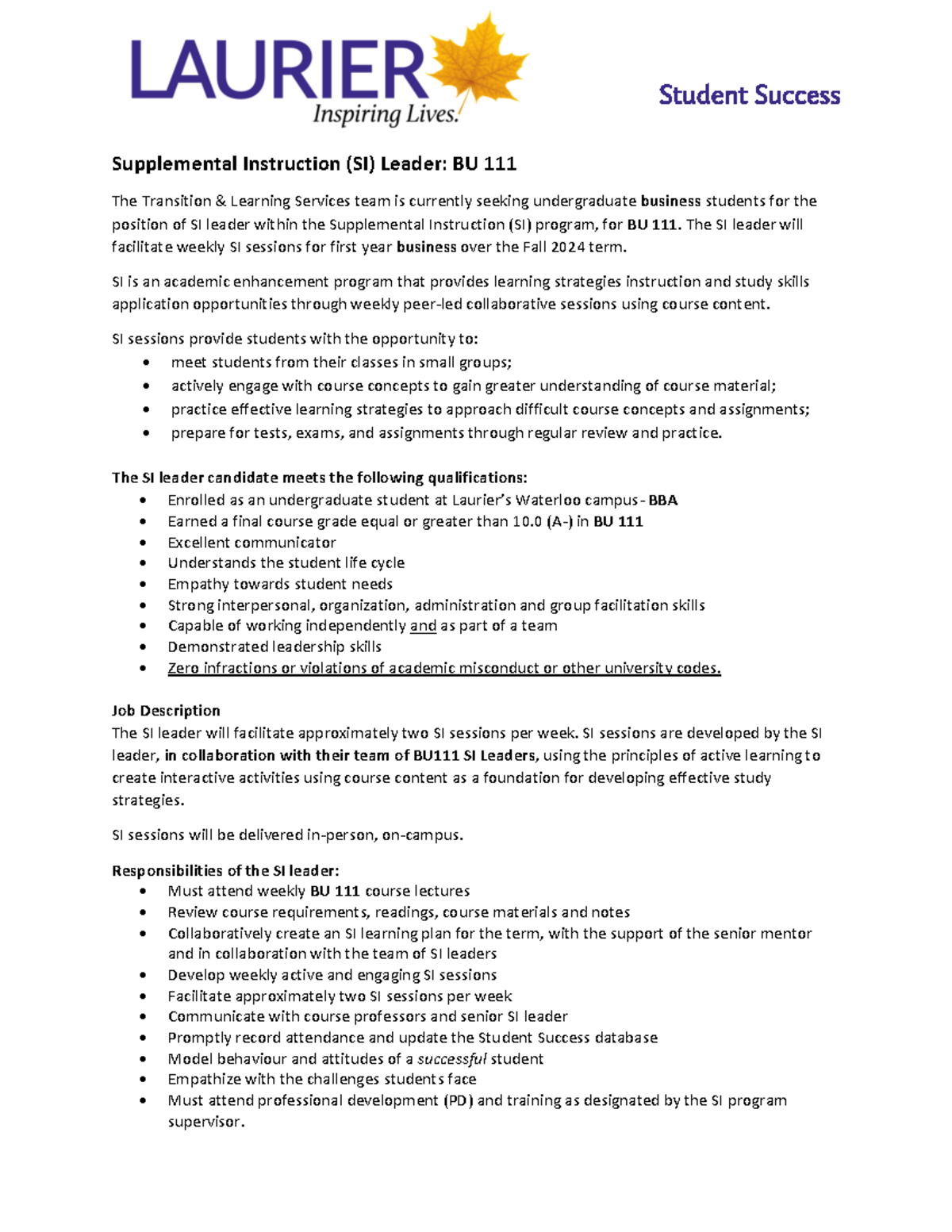 Posting - SI BU111 2024 April 24 - Ee Supplemental Instruction (SI ...