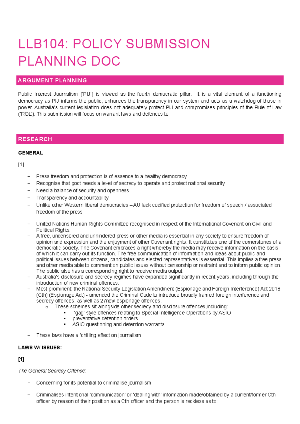 Policy Sub Planning Doc - LLB104: POLICY SUBMISSION PLANNING DOC ...