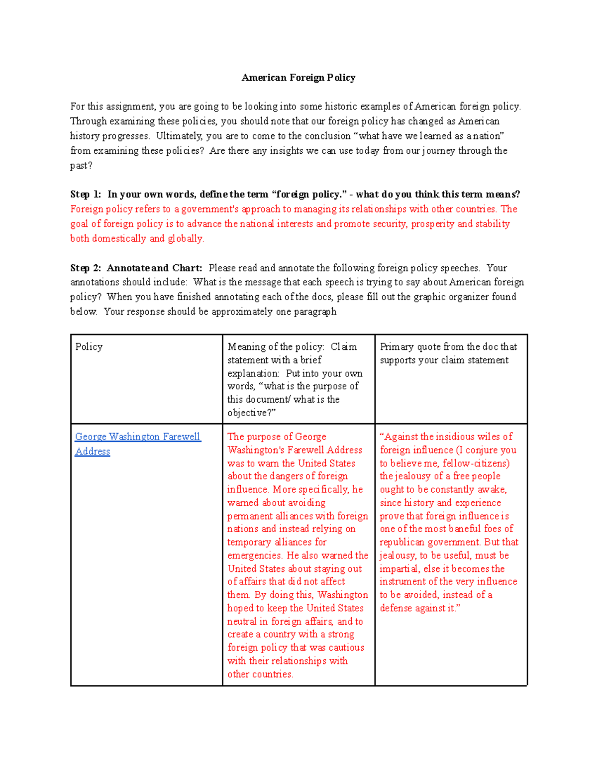 American Foreign Policy - Through examining these policies, you should ...