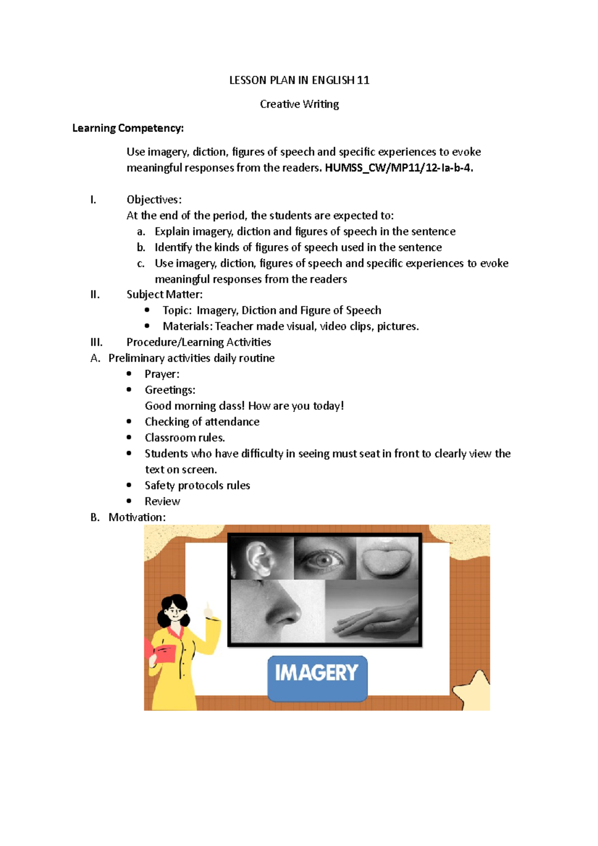 Lesson PLAN IN English 11in Figure OF Speech final - LESSON PLAN IN ...