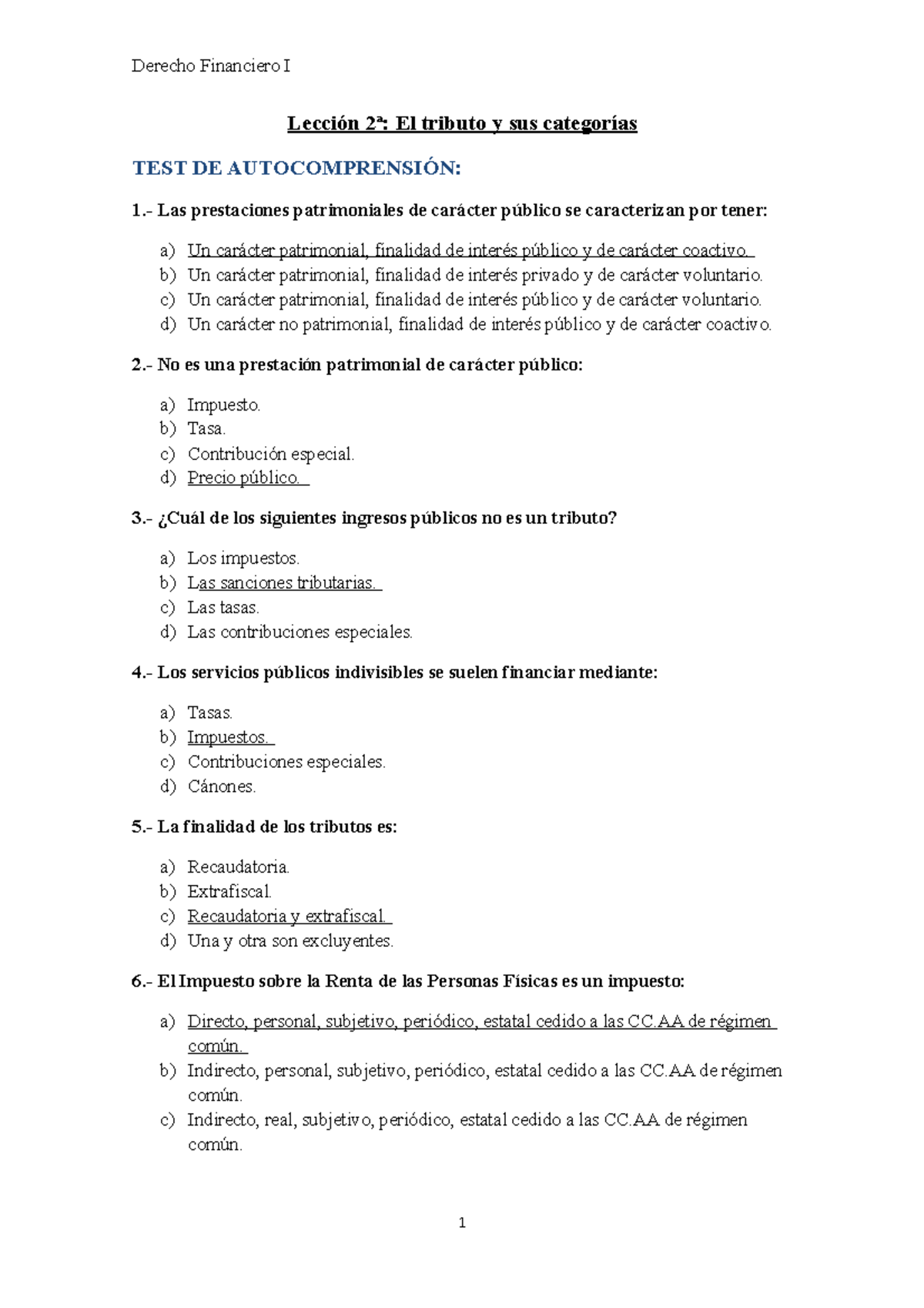Práctica Lección 2º - Lección 2ª: El tributo y sus categorías TEST DE ...