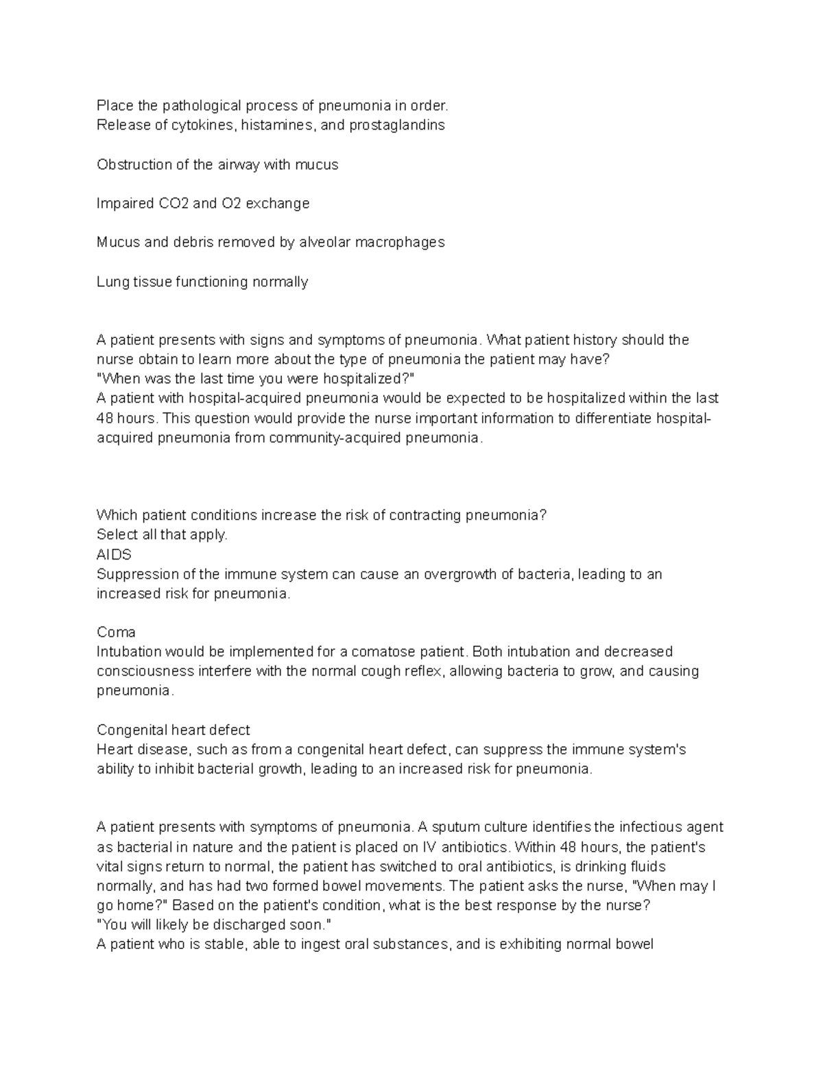 Pneumonia - notes from ignatavicius book - Place the pathological ...