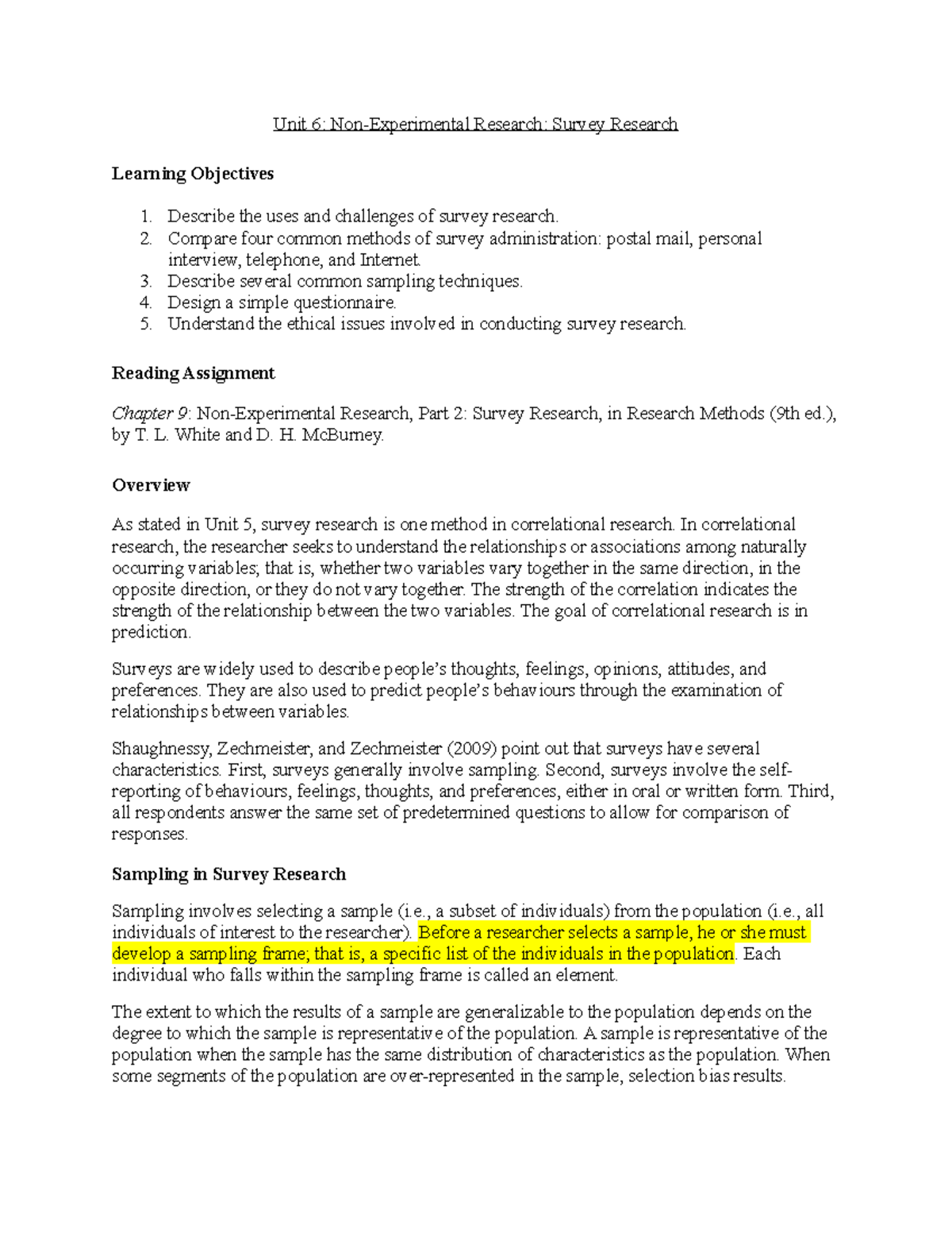 Unit 6 - Non-Experimental Research Survey Research - Unit 6: Non ...