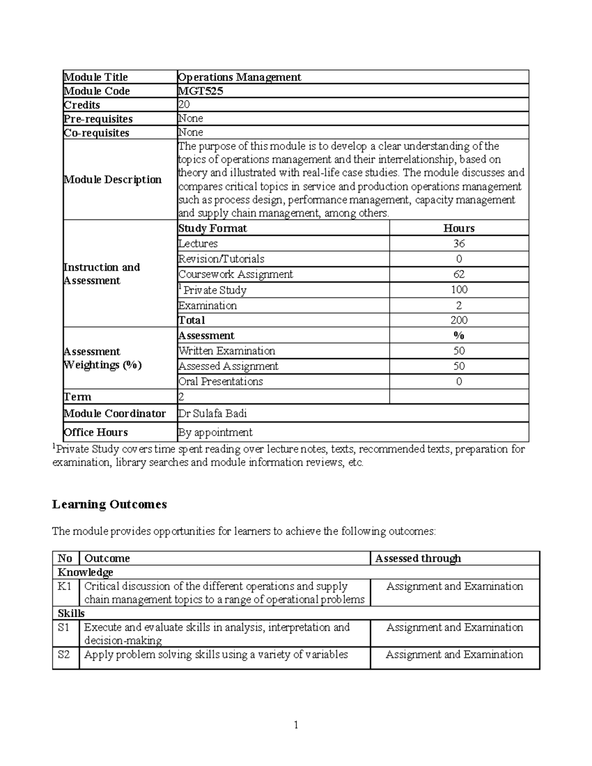 MGT525 Operations Management Module Descriptor & Assessment 2021 ...