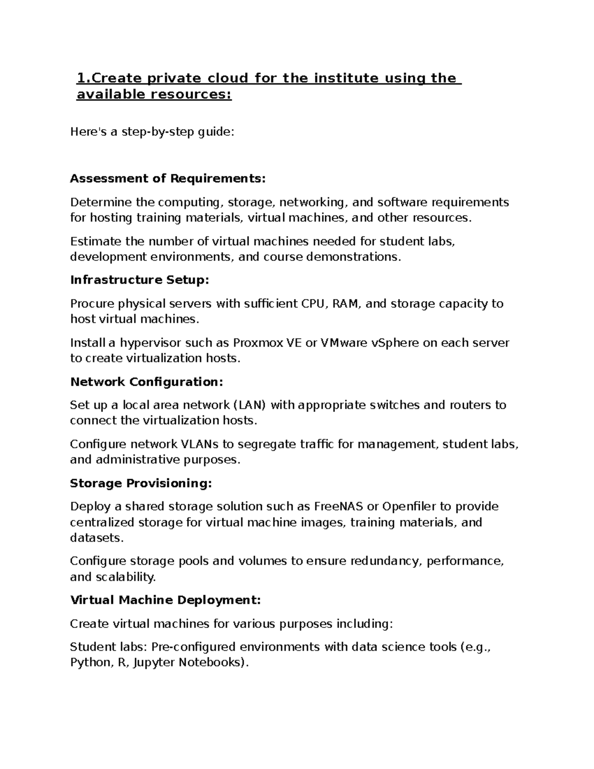 Distributed System And Cloud Computing Lab 1 Private Cloud For The Institute Using The