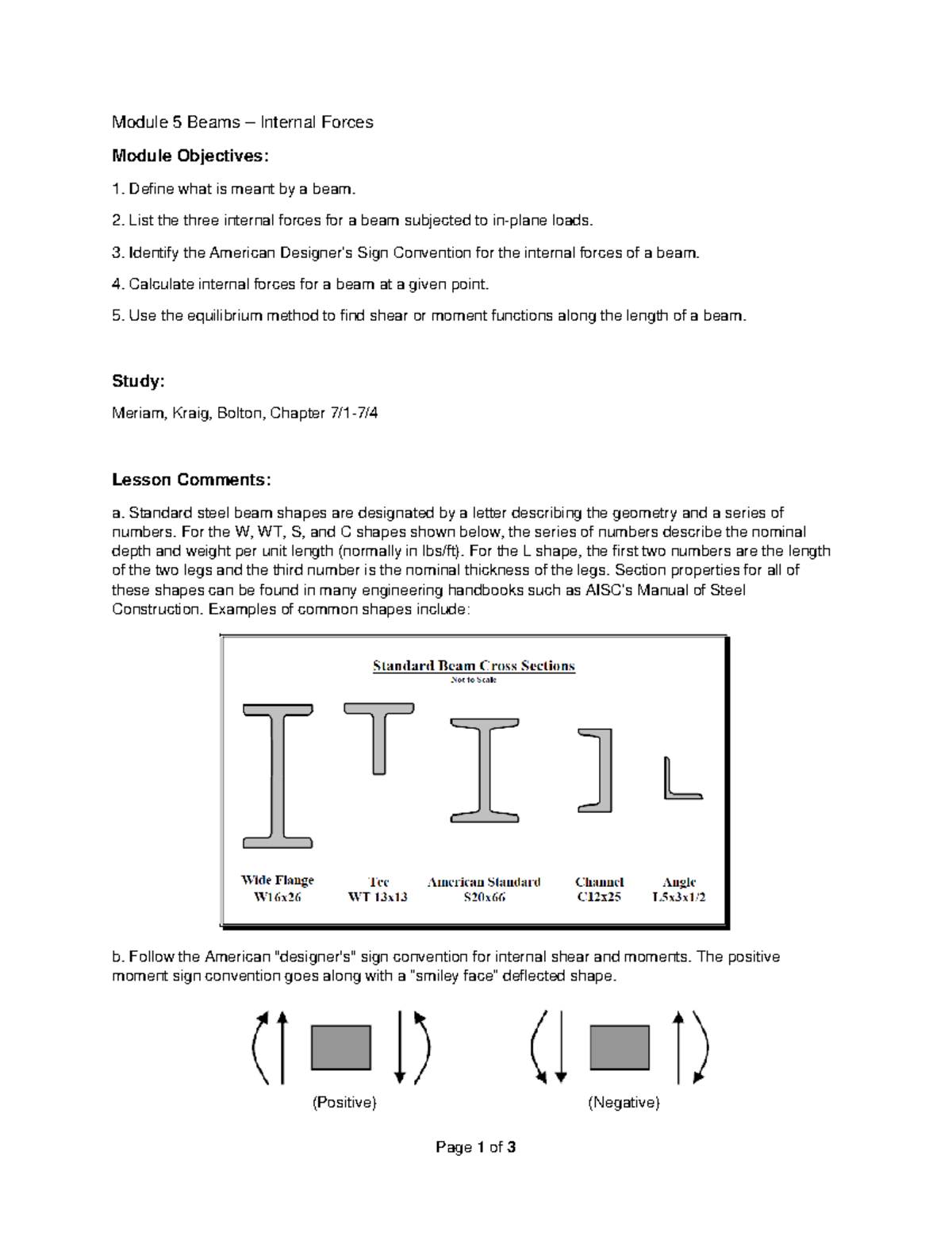 CVEEN 2010 Module 5 1 Note - Page 1 of 3 Module 5 Beams – Internal ...
