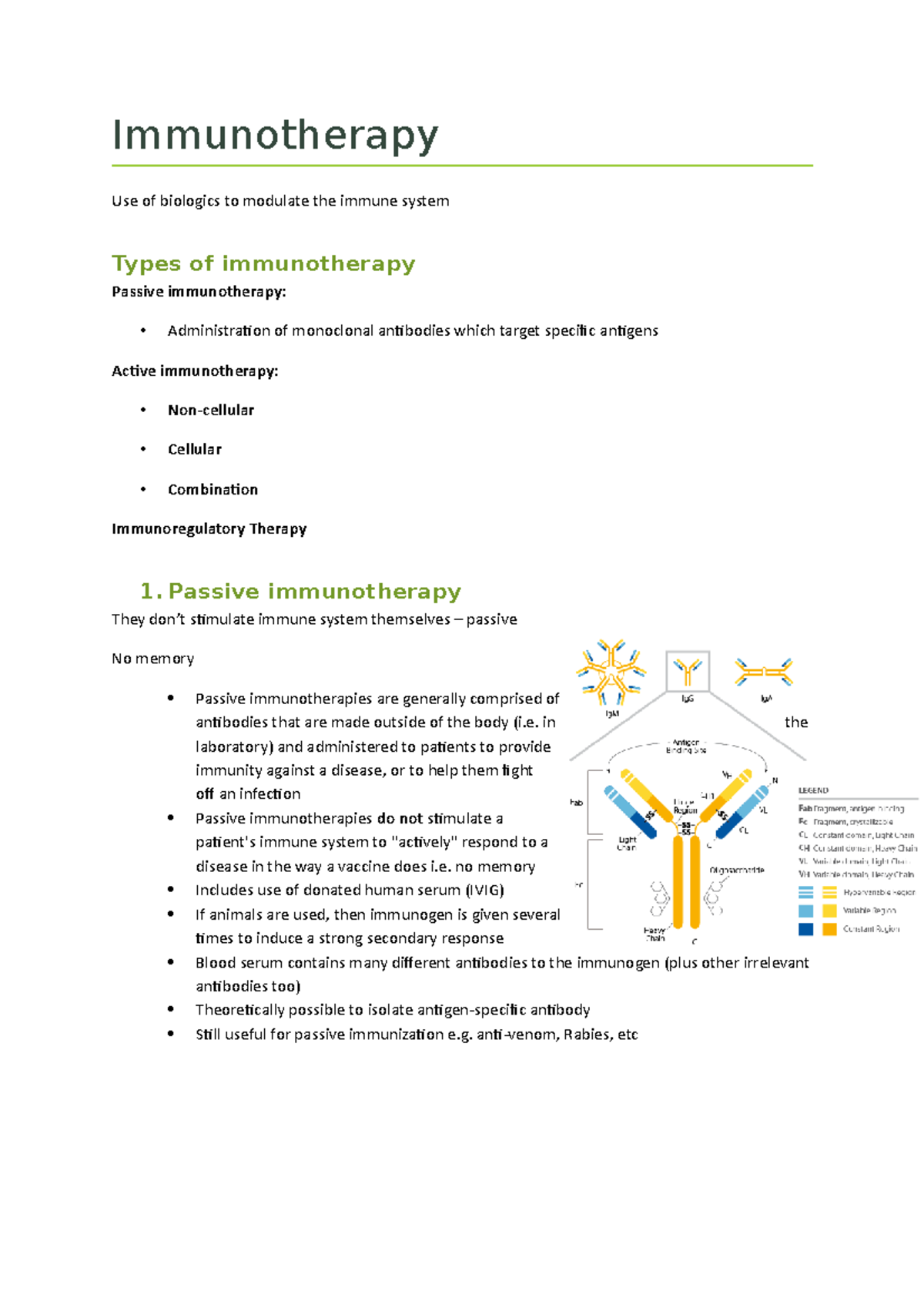 Immunotherapy 1 Notes - Immunotherapy Use of biologics to modulate the ...