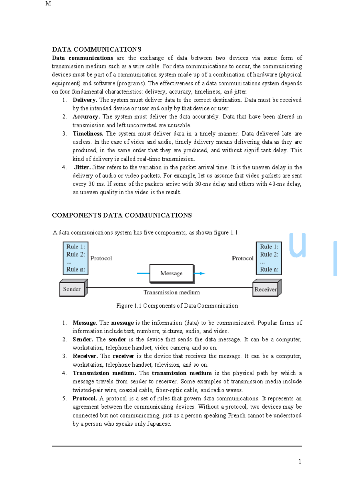 CN 1st Module - DATA COMMUNICATIONS M Data communications are the exchange of data between two ...