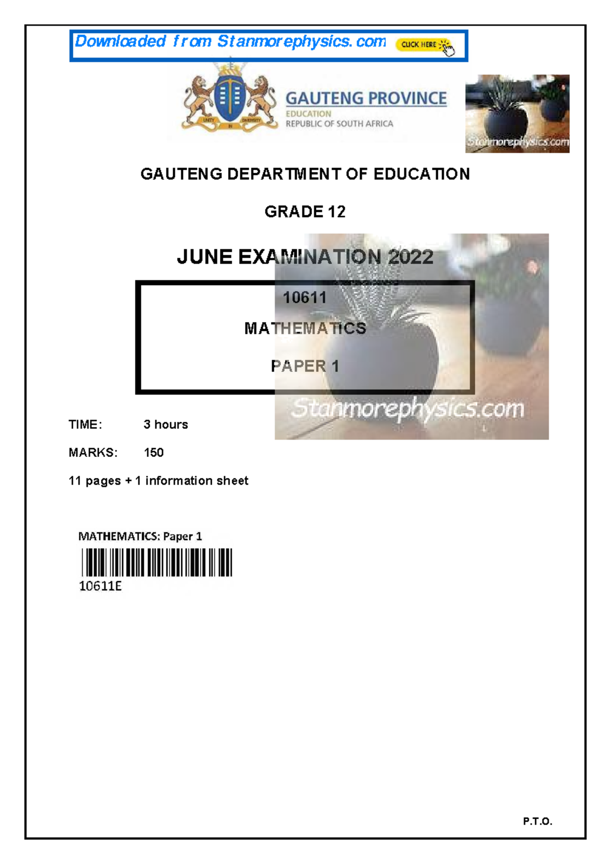 GP Maths Grade 12 June 2022 P1 and Memo - P.T. GAUTENG DEPARTMENT OF ...