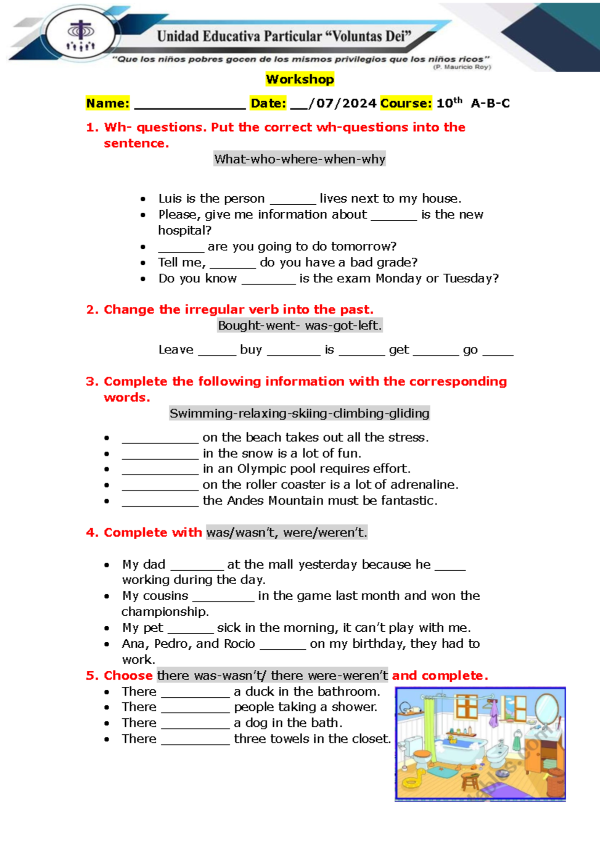 Workshop 10th - Ingles basico - Workshop Name: _____________ Date: __/0 ...