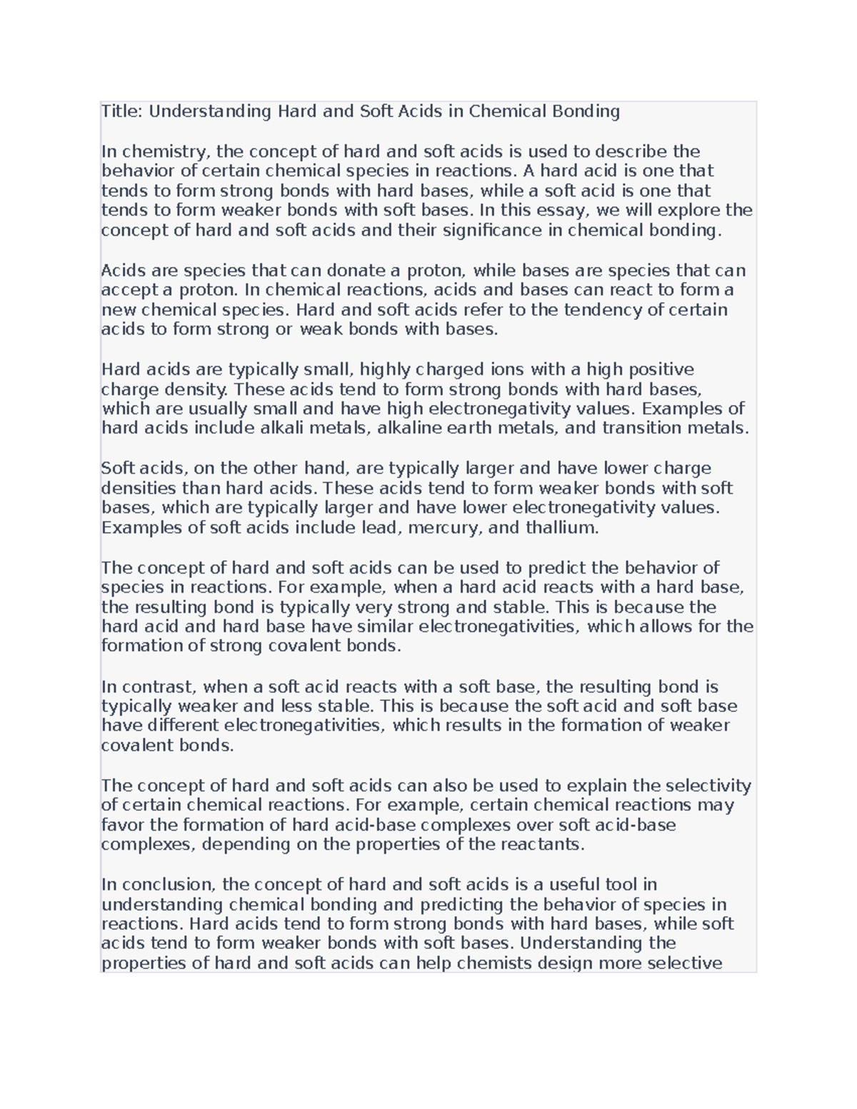 Understanding Hard and Soft Acids in Chemical Bonding - A hard acid is ...