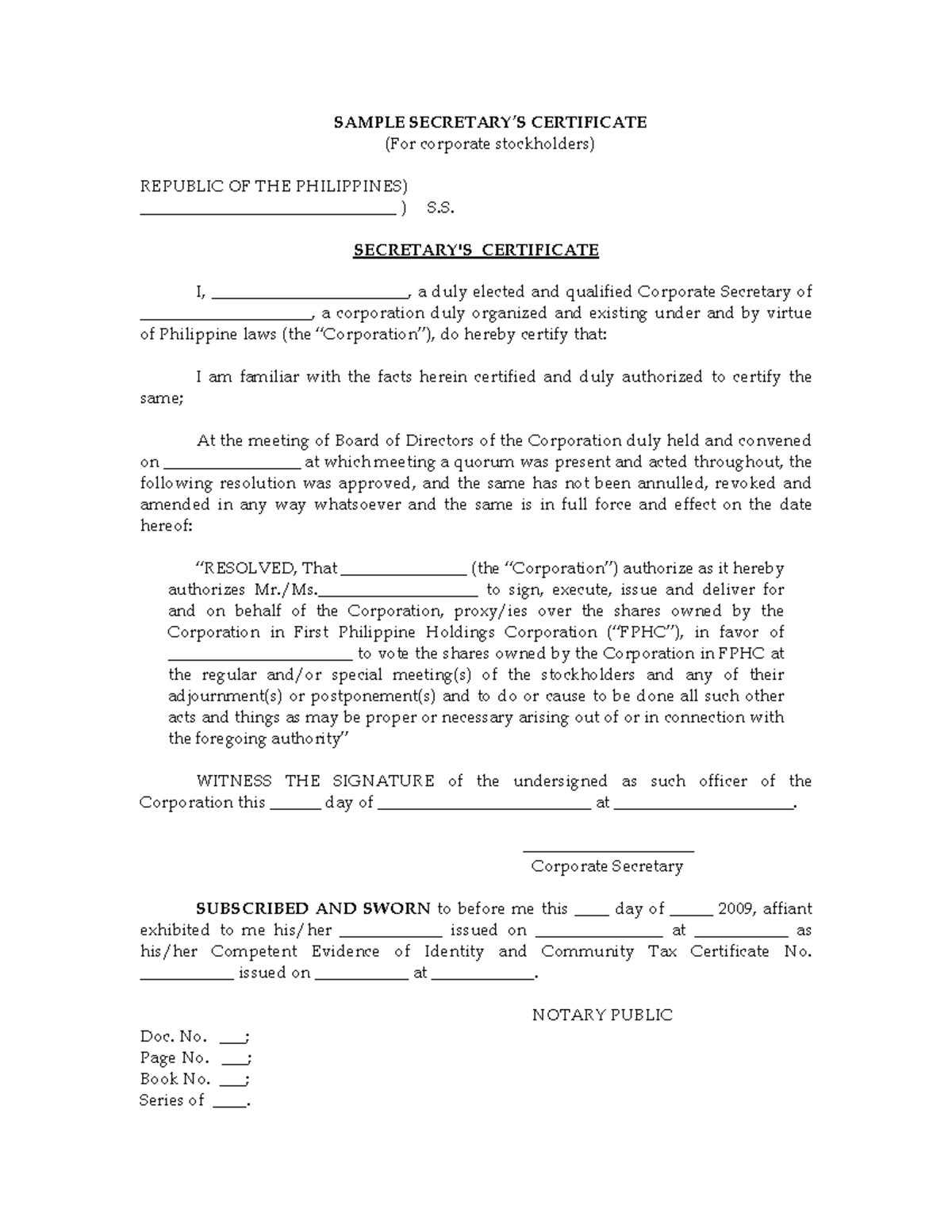 Blurb-117 file-265 sample sec cert - for corporations 1 - SAMPLE ...