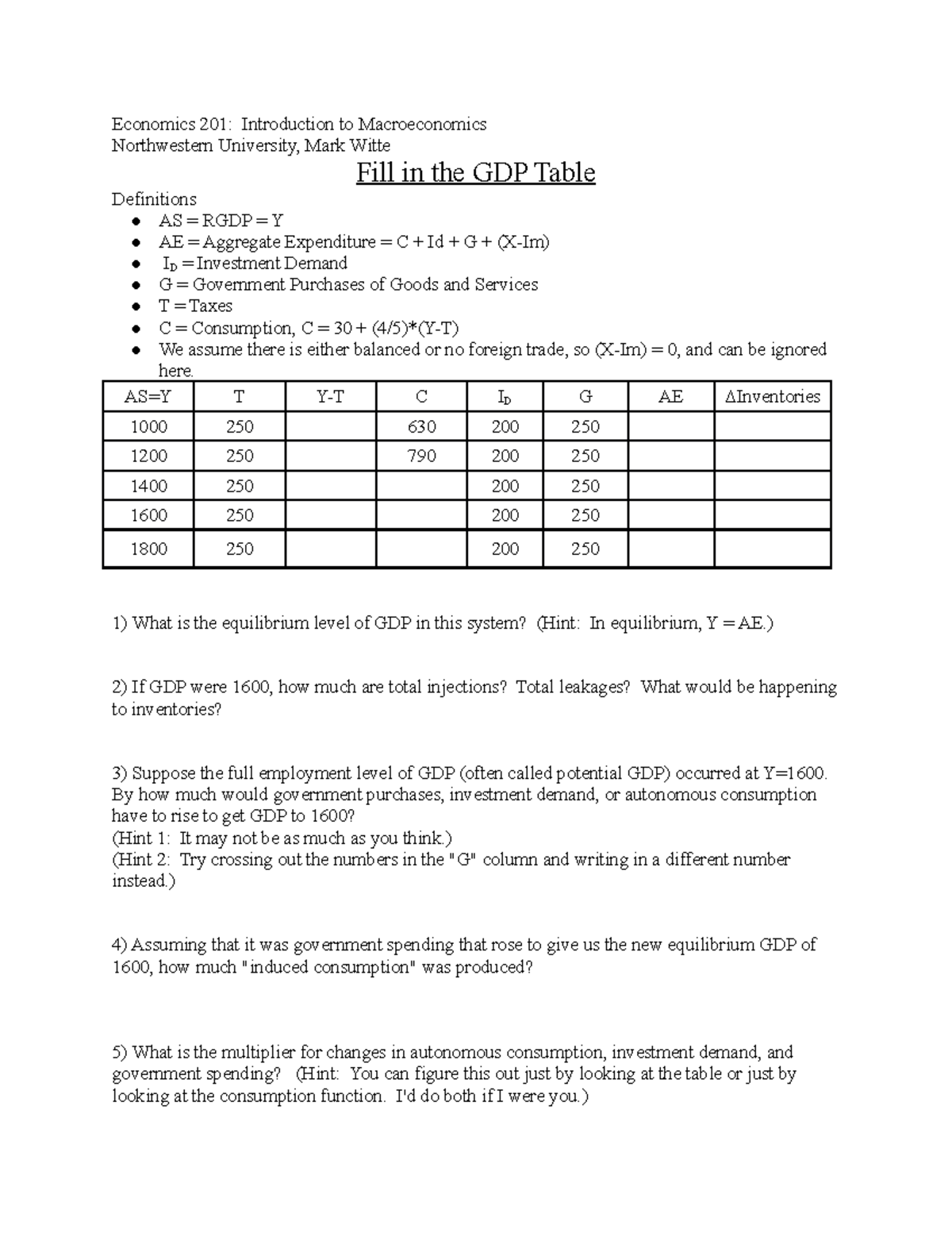 GDP Table - Key - Introduction To Economics I: Macroeconomics ...