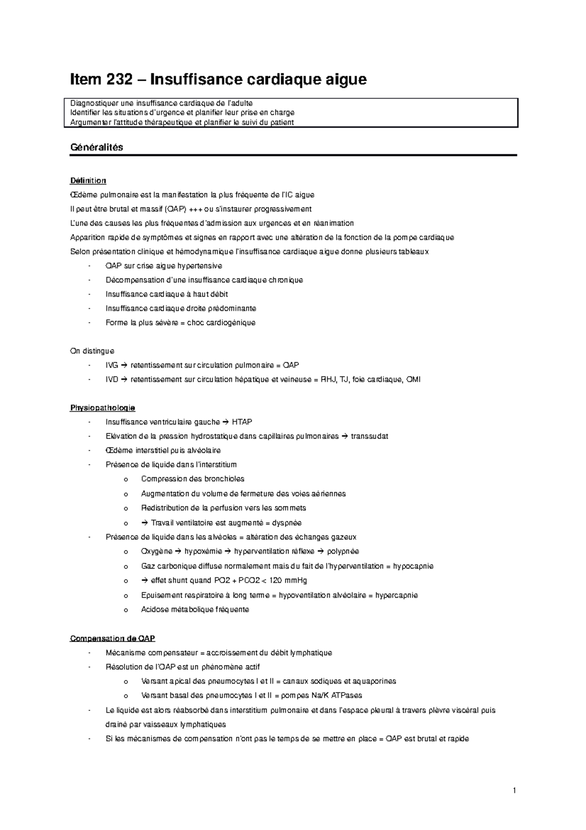 Item 232 – Insuffisance cardiaque aigue - Item 232 Insuffisance ...