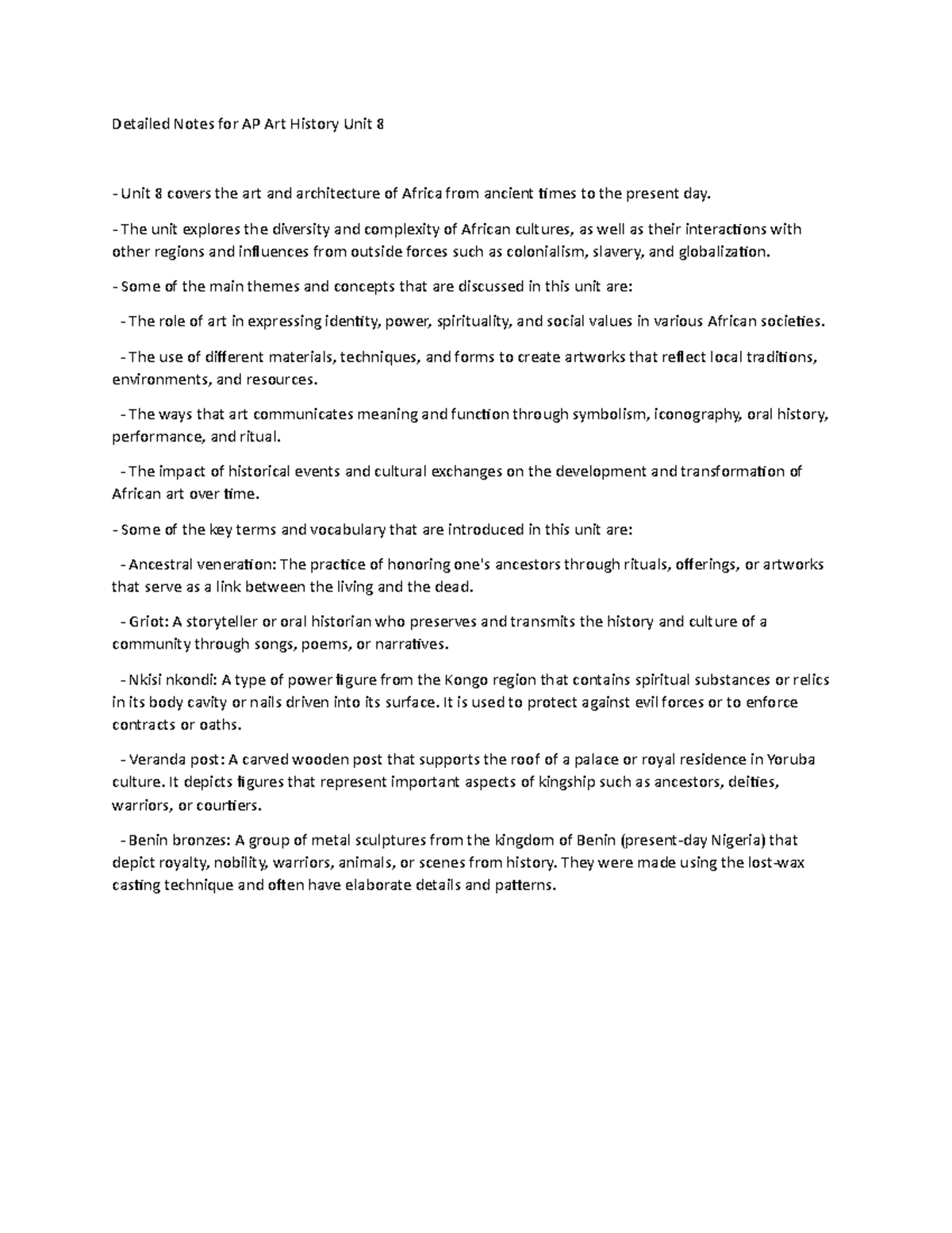 Unit 8 - Class Notes - Detailed Notes for AP Art History Unit 8 Unit 8 ...