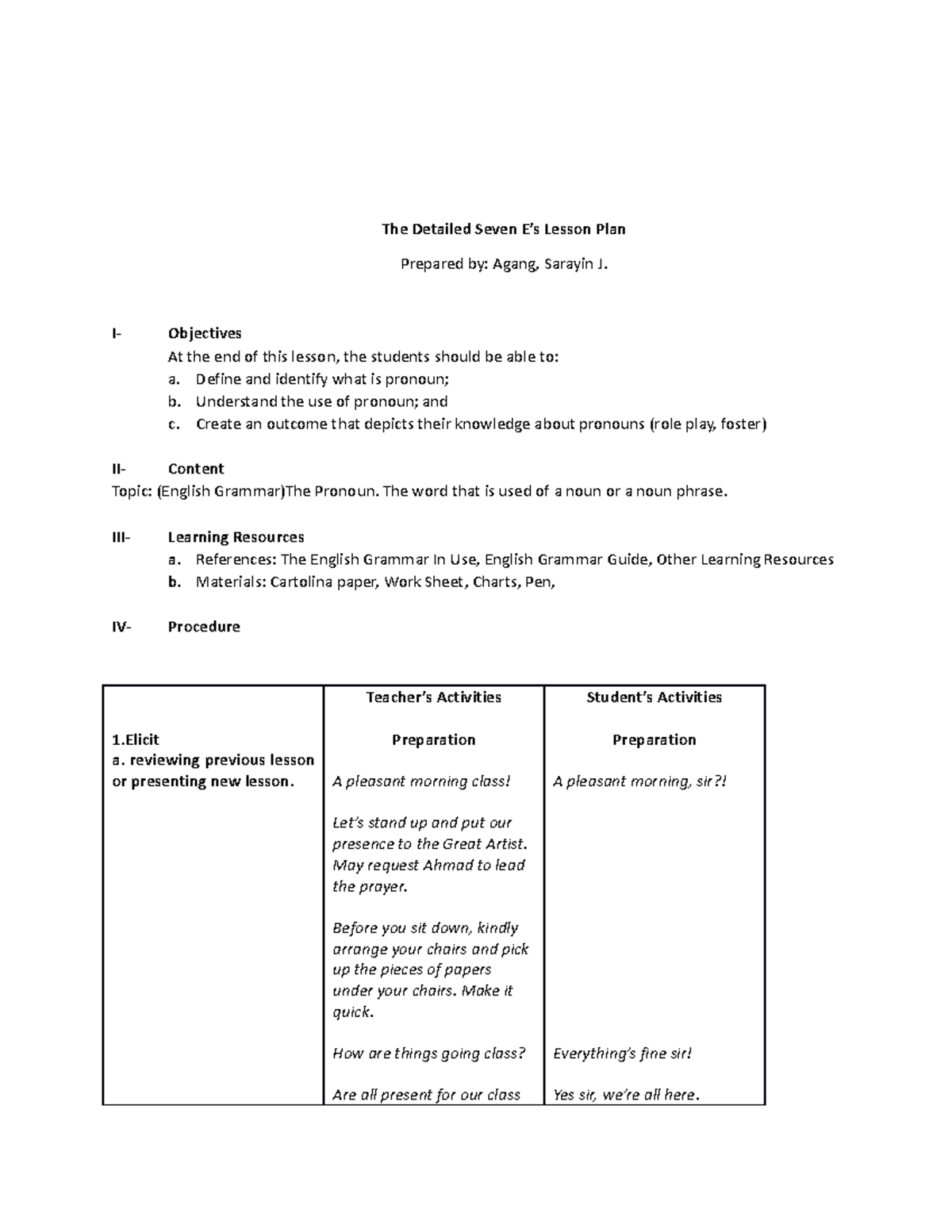 The 7'es Lesson Plan - A currently a Junior College - The Detailed ...