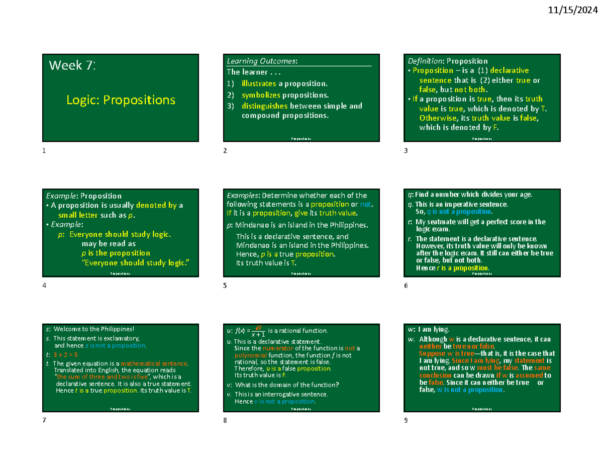 SY2024-2025 Q2 GM11 sample-PPt7 week7 Logic-Propositions - 11/15/ Week ...