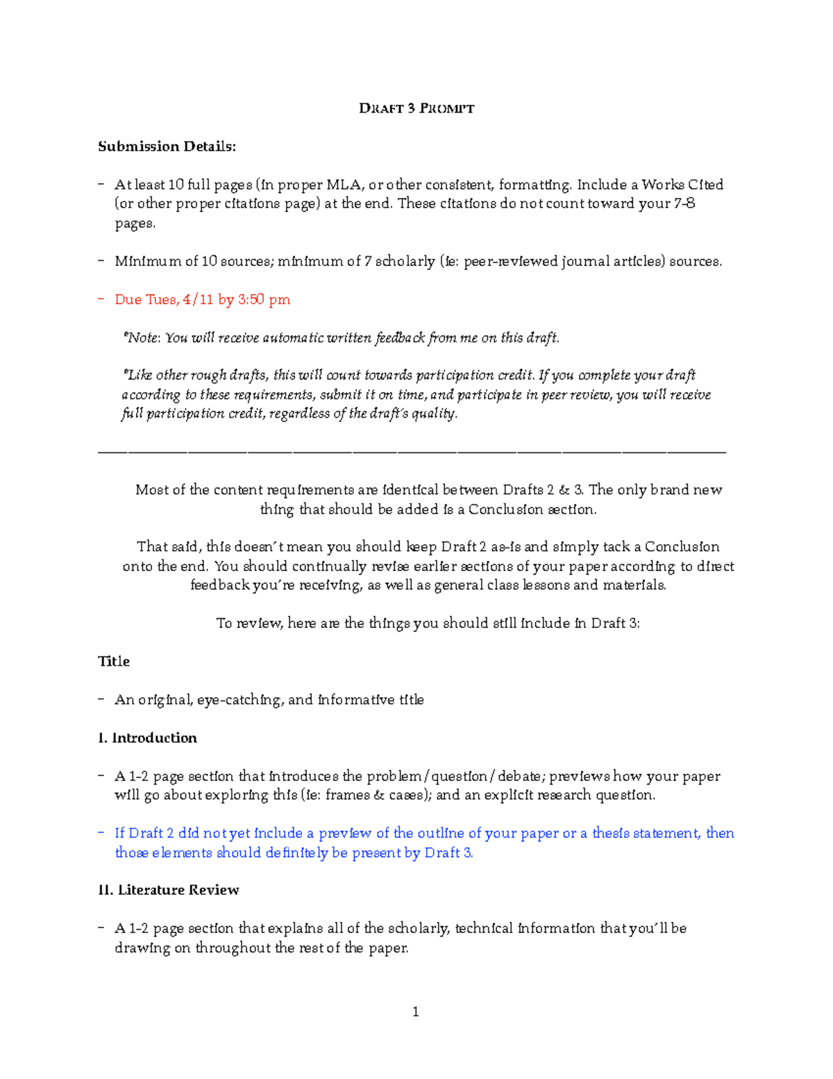 Draft 3 Prompt - DRAFT 3 PROMPT Submission Details: - At least 10 full ...