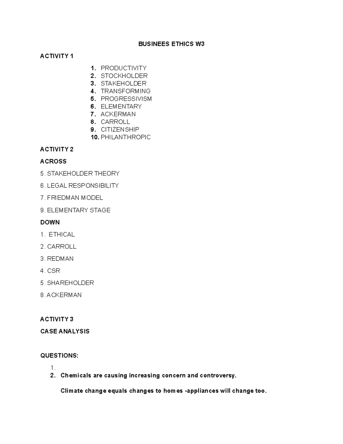 Busineesethics - seal - BUSINEES ETHICS W ACTIVITY 1 1. PRODUCTIVITY 2 ...