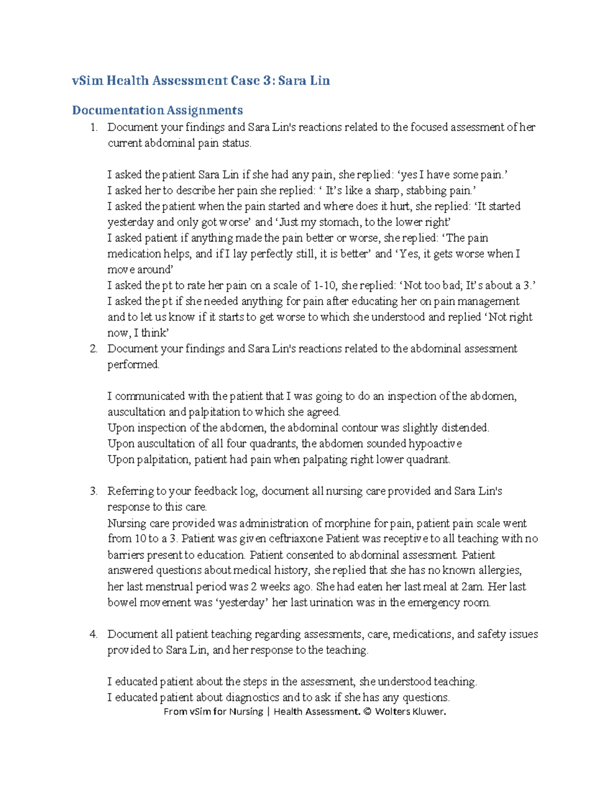 Vsimdocumentsaralin - vSim Health Assessment Case 3: Sara Lin ...