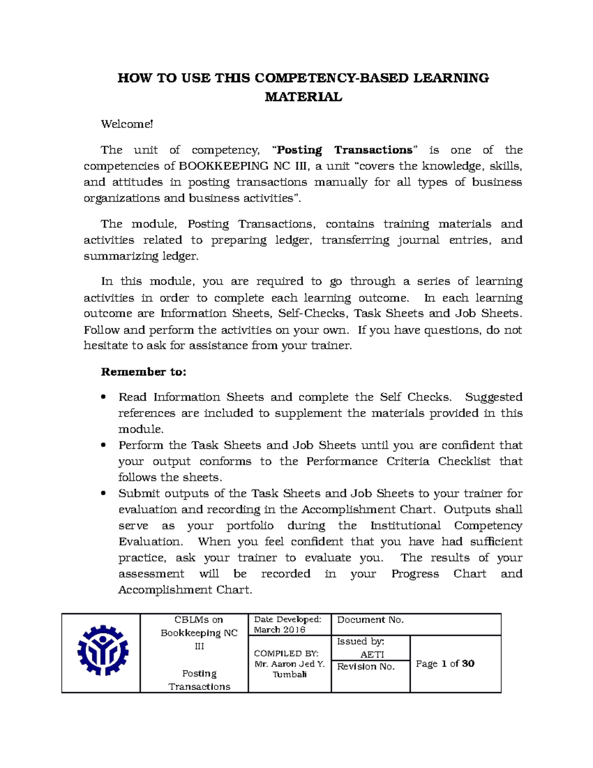 Competency-Based Learning Material (CBLM) - E-business - Studocu