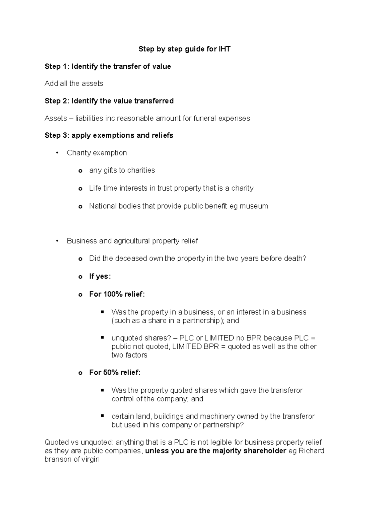 Step by step guide for IHT - Add all the LCTs and PETS that are ...