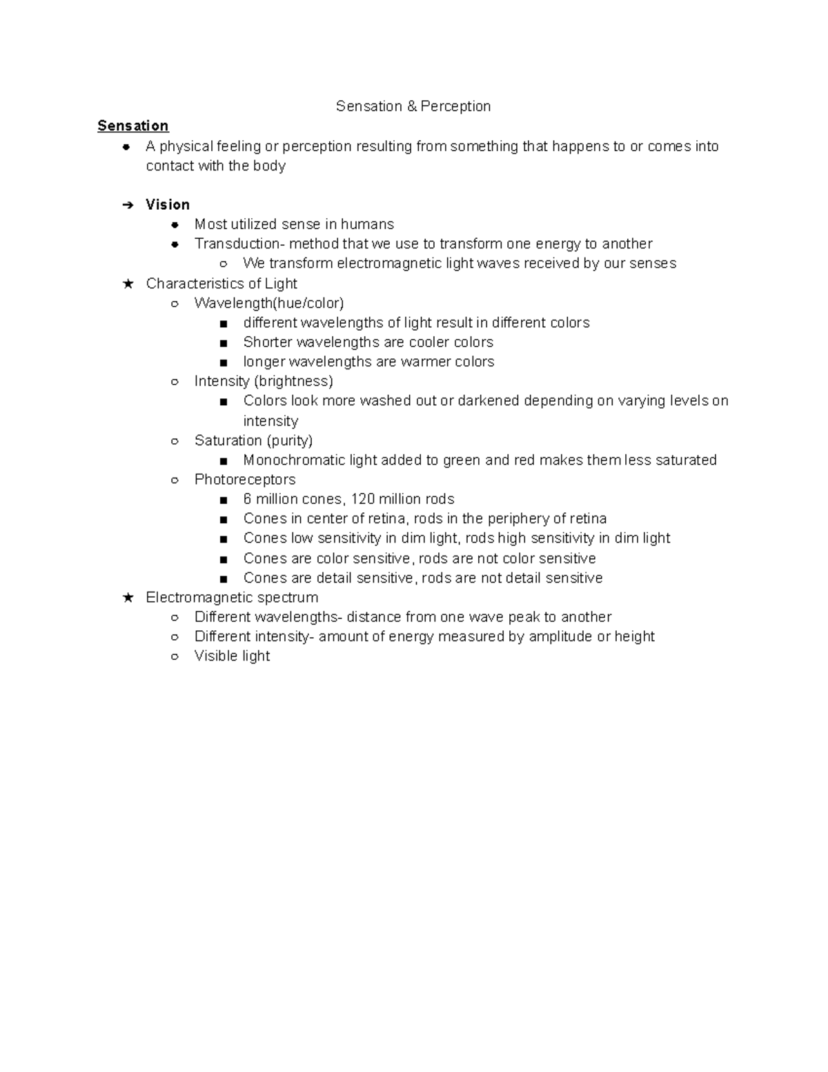 Ap Psych Unit 3 - Sensation & Perception Sensation A physical feeling ...