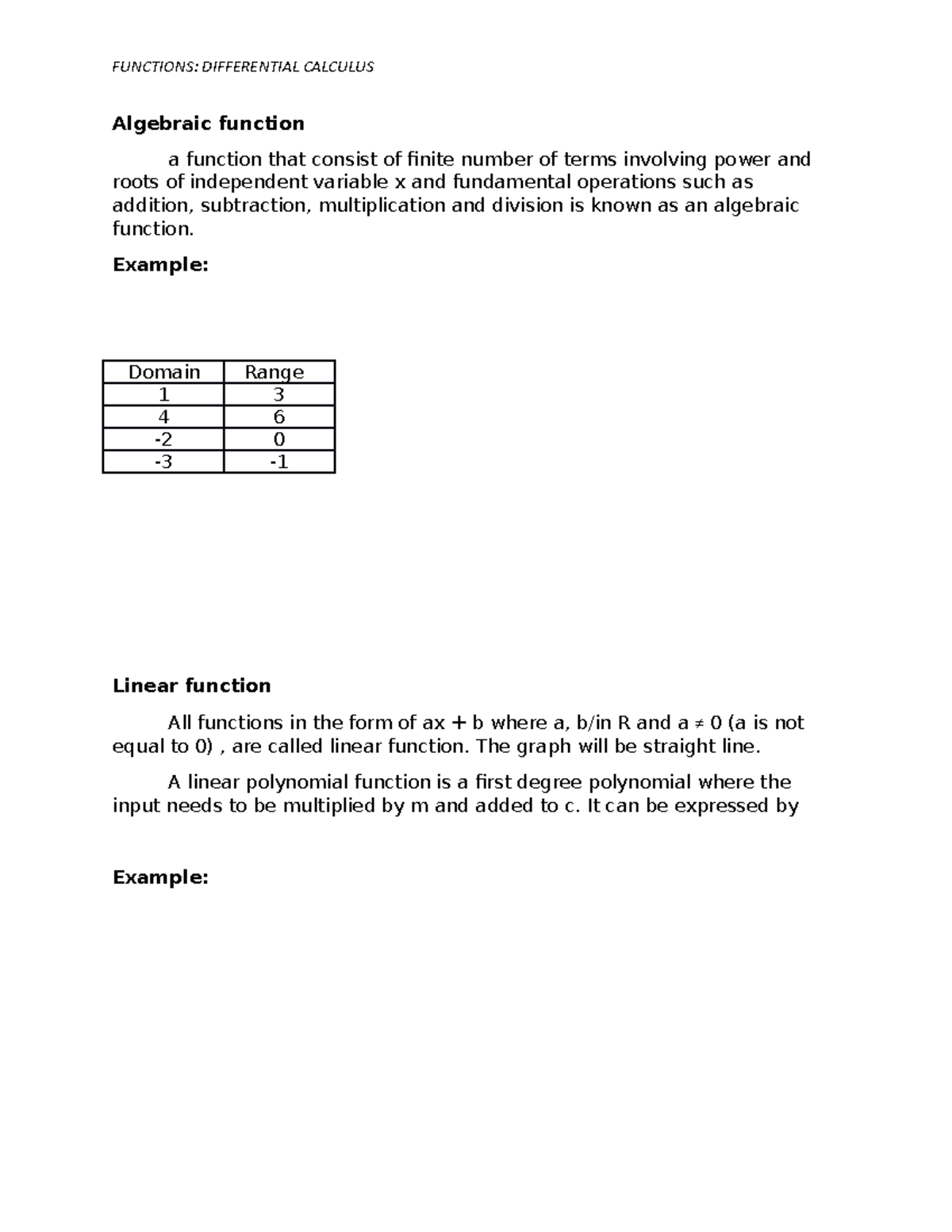 Calculus (Autosaved) - Algebraic function a function that consist of finite number of terms ...