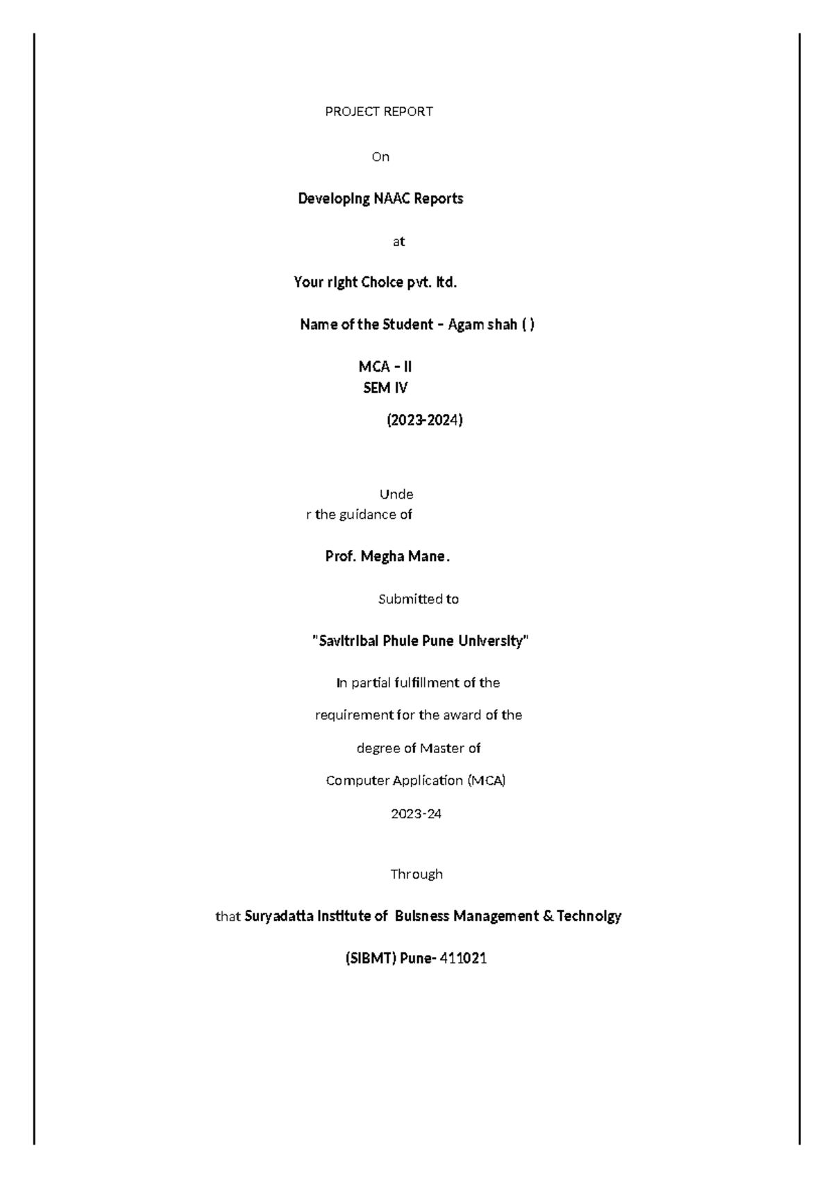 Agam shah Final 2024 (11 - PROJECT REPORT On Developing NAAC Reports at ...