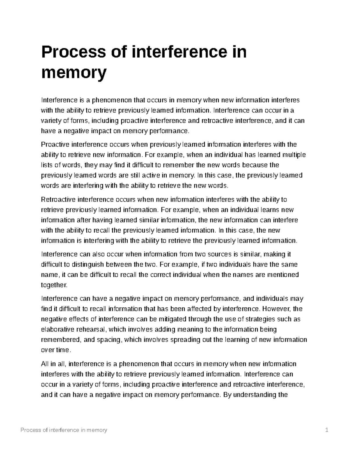 Process of interference in memory - Interference can occur in a variety ...