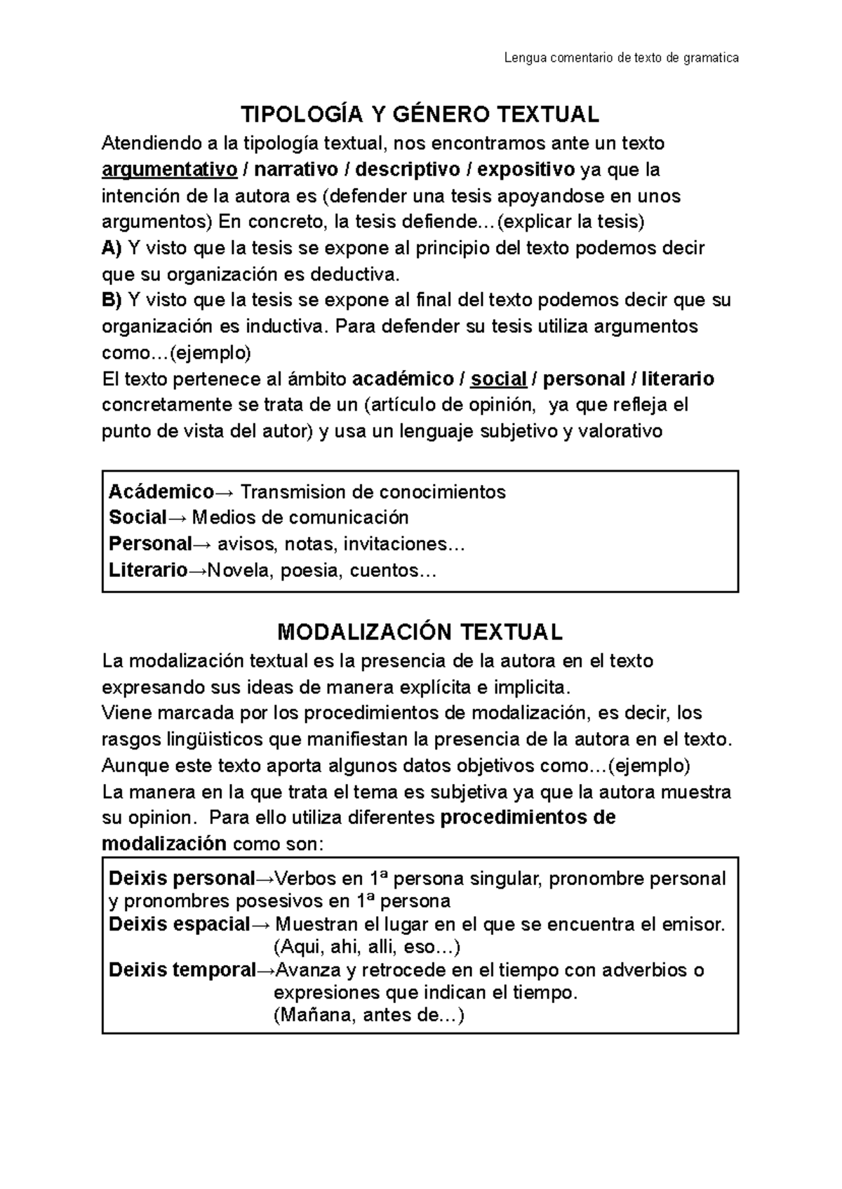 Comentario de texto plantilla - Lengua comentario de texto de gramatica ...