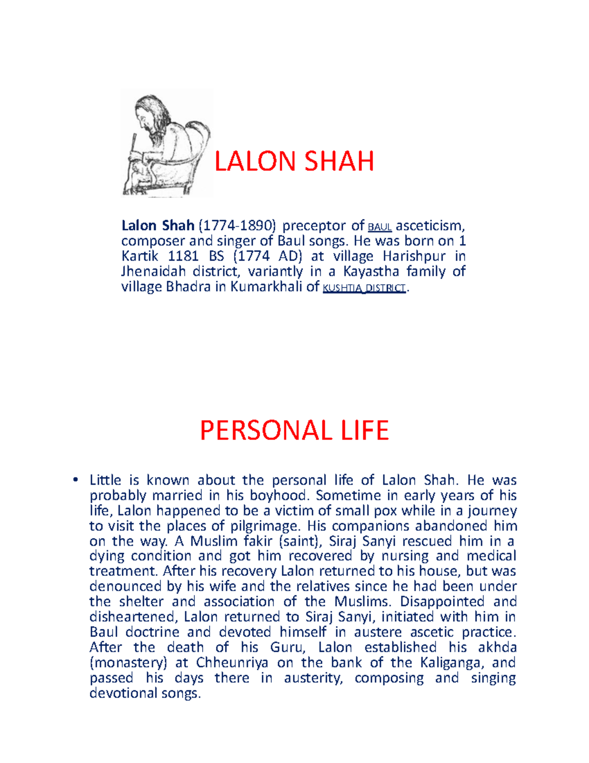 Lalon SHAH - fjhvjhg - LALON SHAH Lalon Shah (1774-1890) preceptor of ...
