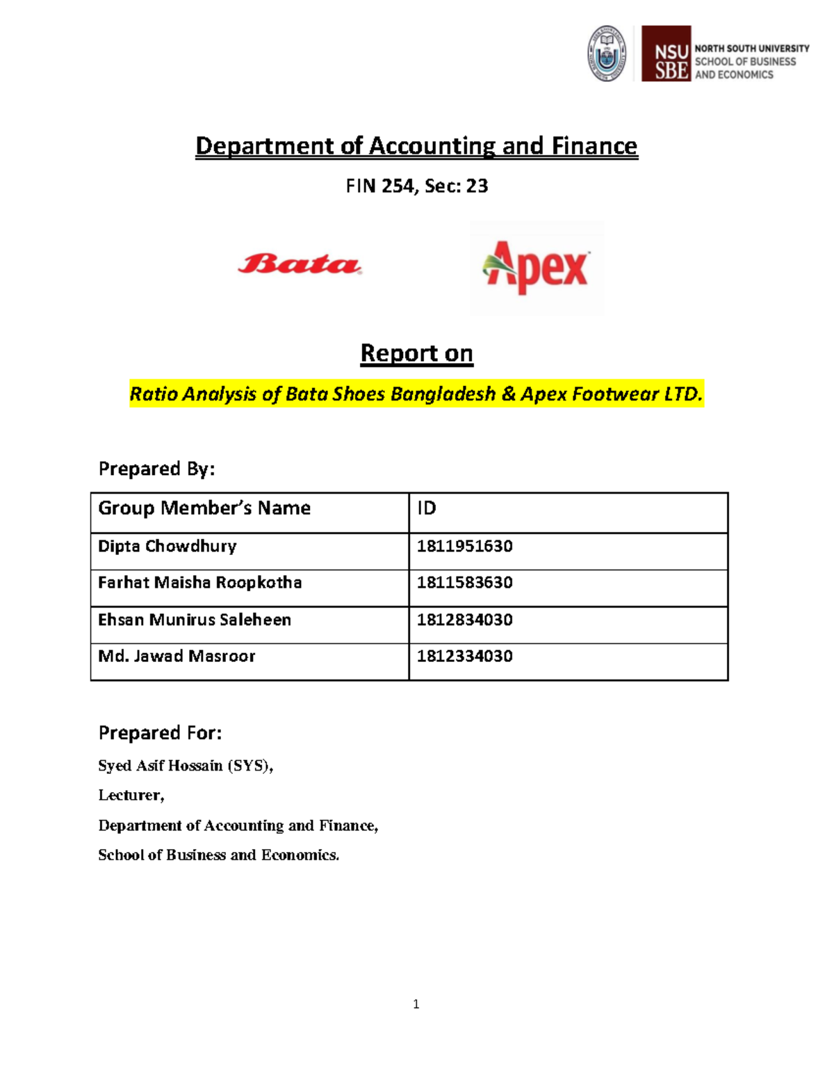 Dipta sys Fin - FIN254 ASSIGNMENT - Department of Accounting and ...