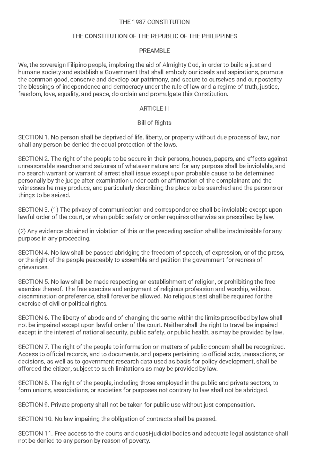 THE 1987 Constitution - THE 1987 CONSTITUTION THE CONSTITUTION OF THE ...