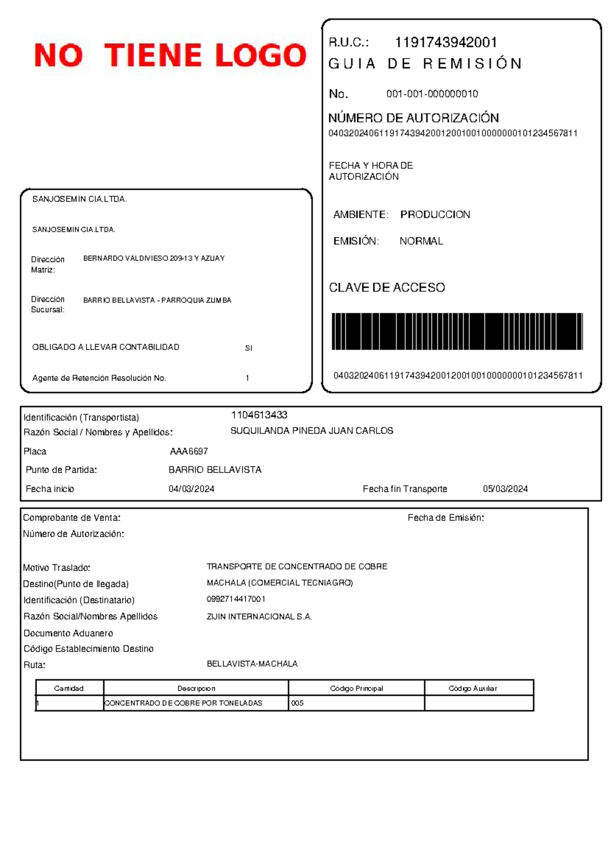 GUIA-10 - rtdcvjhbk - R.U.: G U I A D E R E M I S I Ó N NÚMERO DE ...