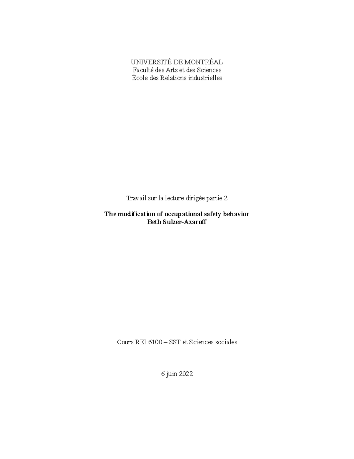 Lectures dirigées 4 cours - UNIVERSITÉ DE MONTRÉAL Faculté des Arts et ...