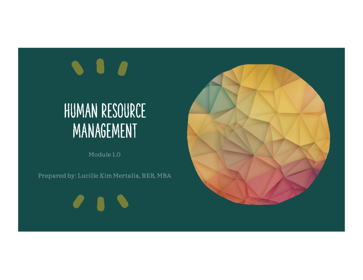 Module 1 HRM - human resource management - HUMAN RESOURCE MANAGEMENT ...