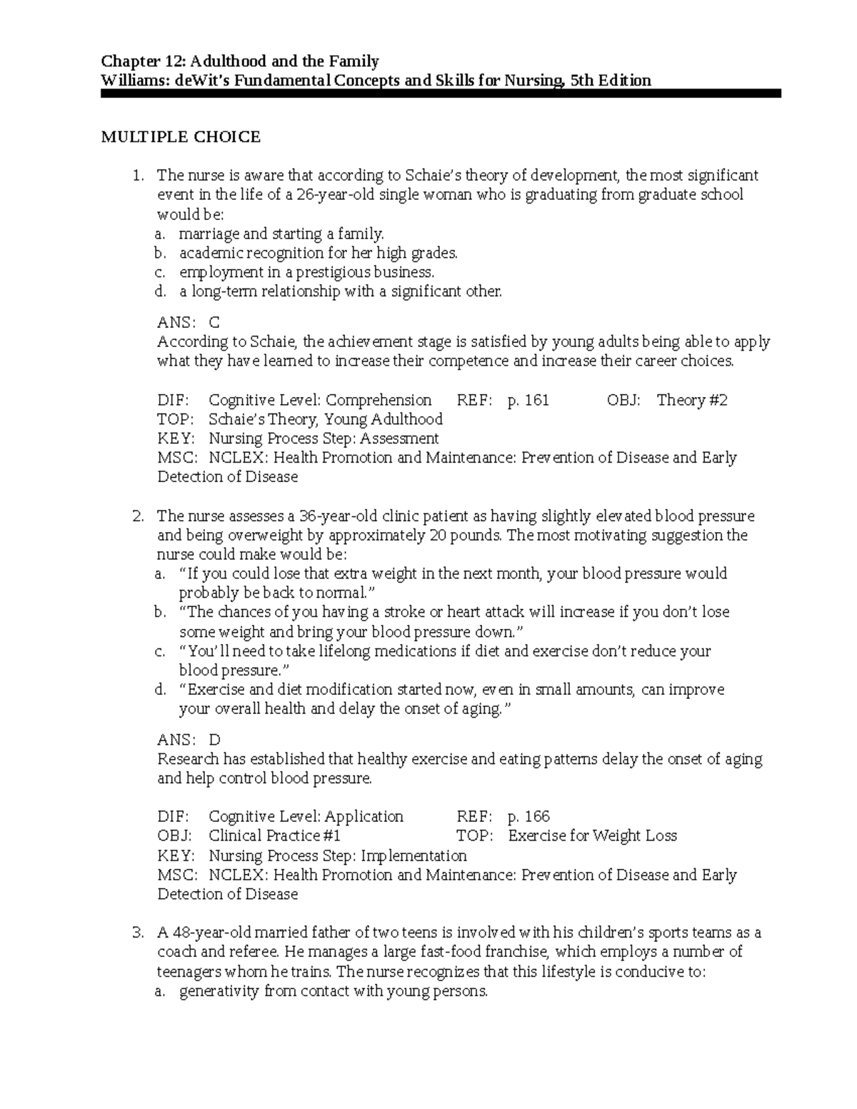 C12 - intro to maternity and ped nursing - Chapter 12: Adulthood and ...
