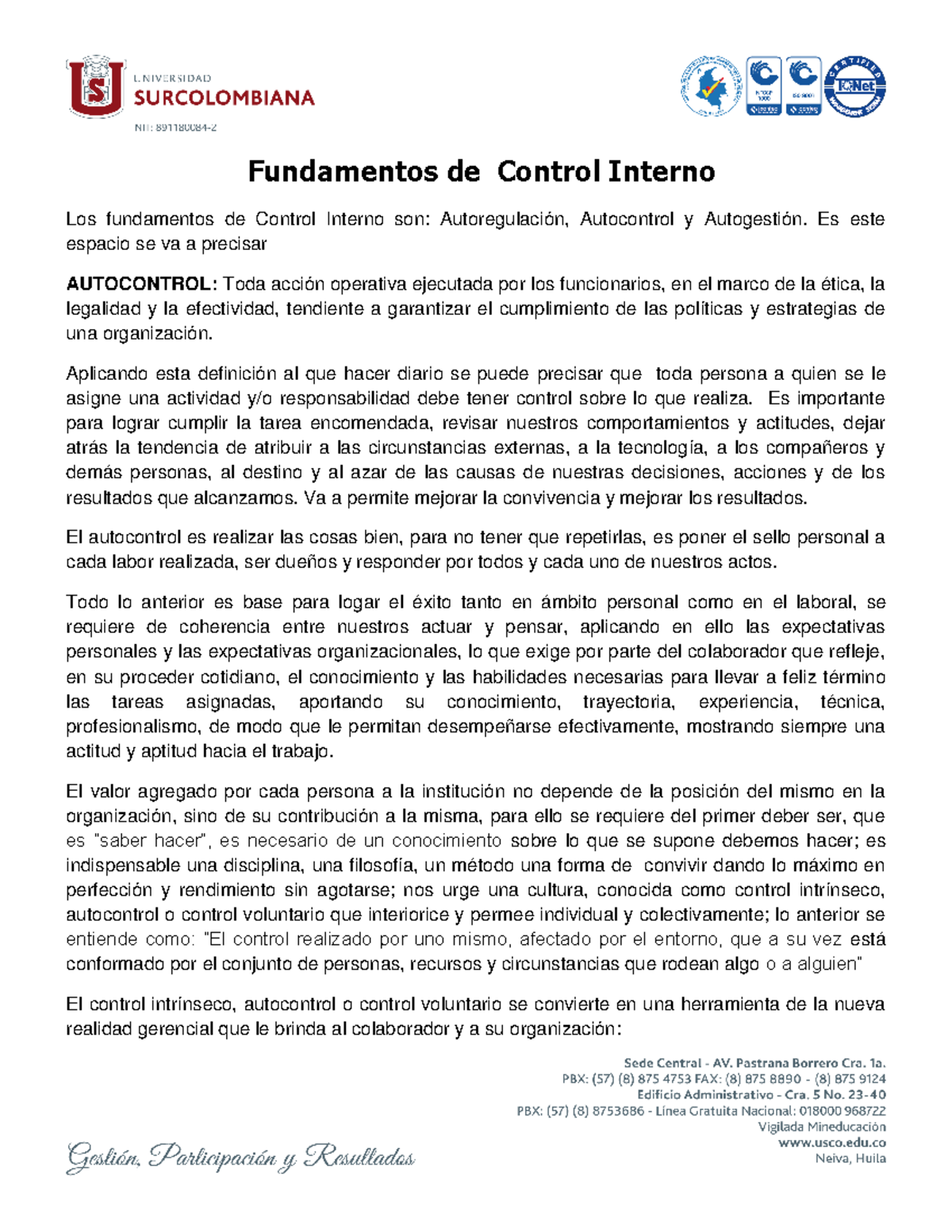Fundamentos DEL Control Interno - Fundamentos de Control Interno Los fundamentos de Control ...