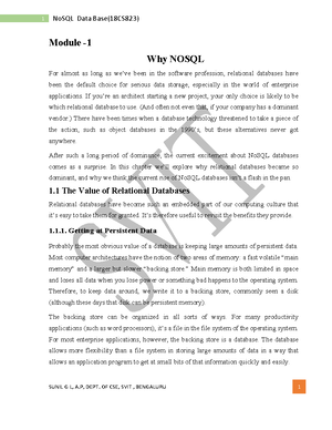 Module 1-5 - COURSE MATERIAL -NOSQL DATABASE ( 18CS823) 8 th Semester ...