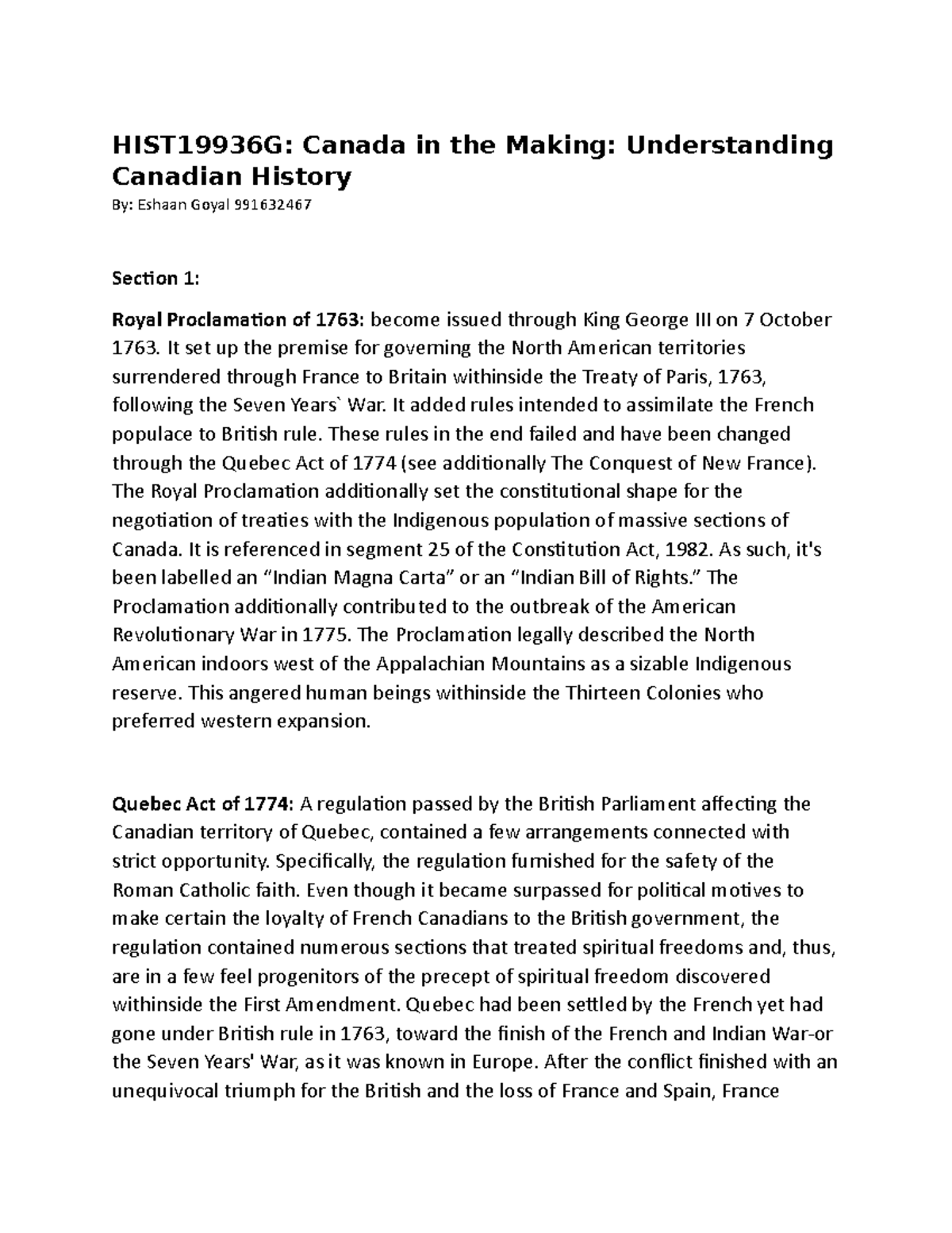 Midterm test 1 for 2022 semester 2 - HIST19936G: Canada in the Making ...