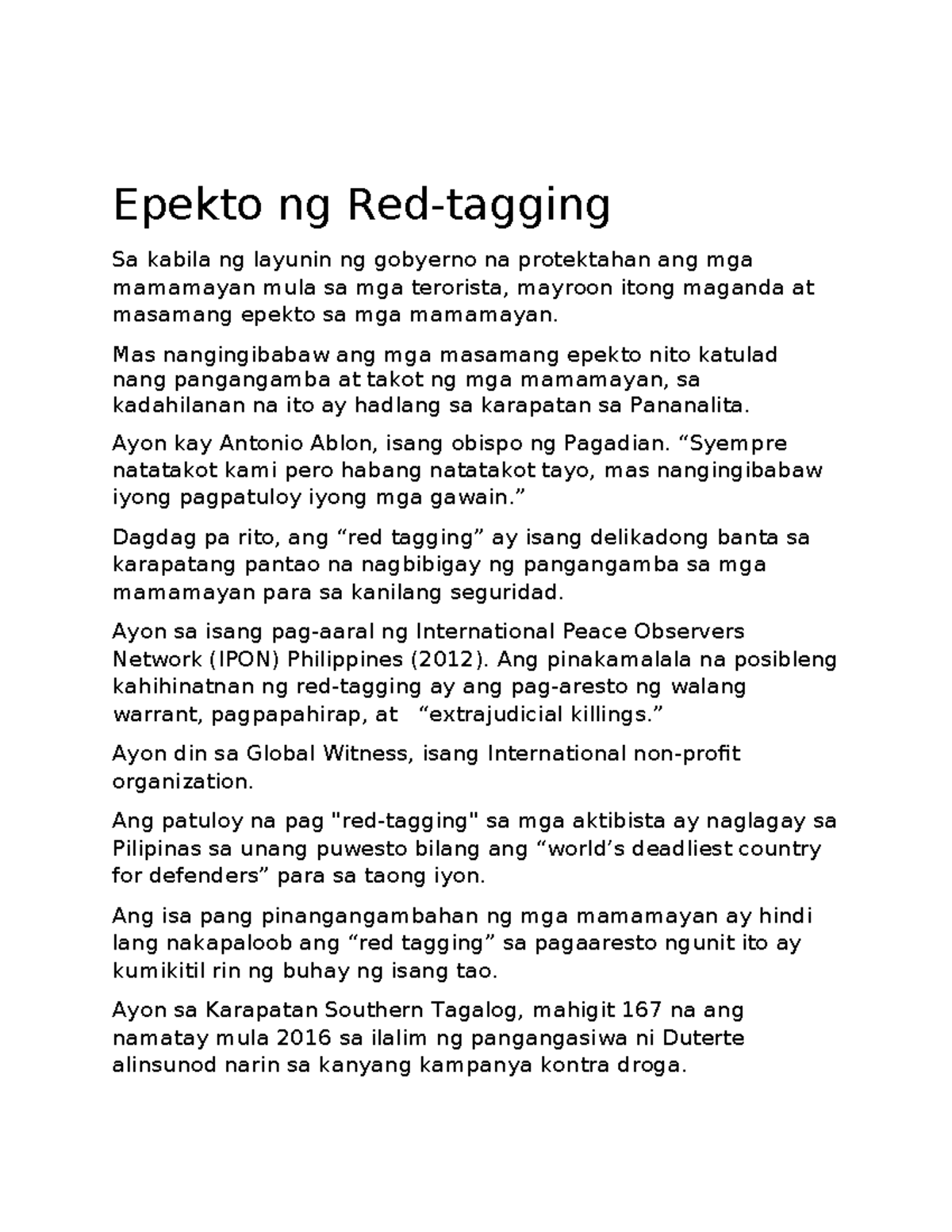 Epekto ng Red tagging kompan research - Epekto ng Red-tagging Sa kabila ...