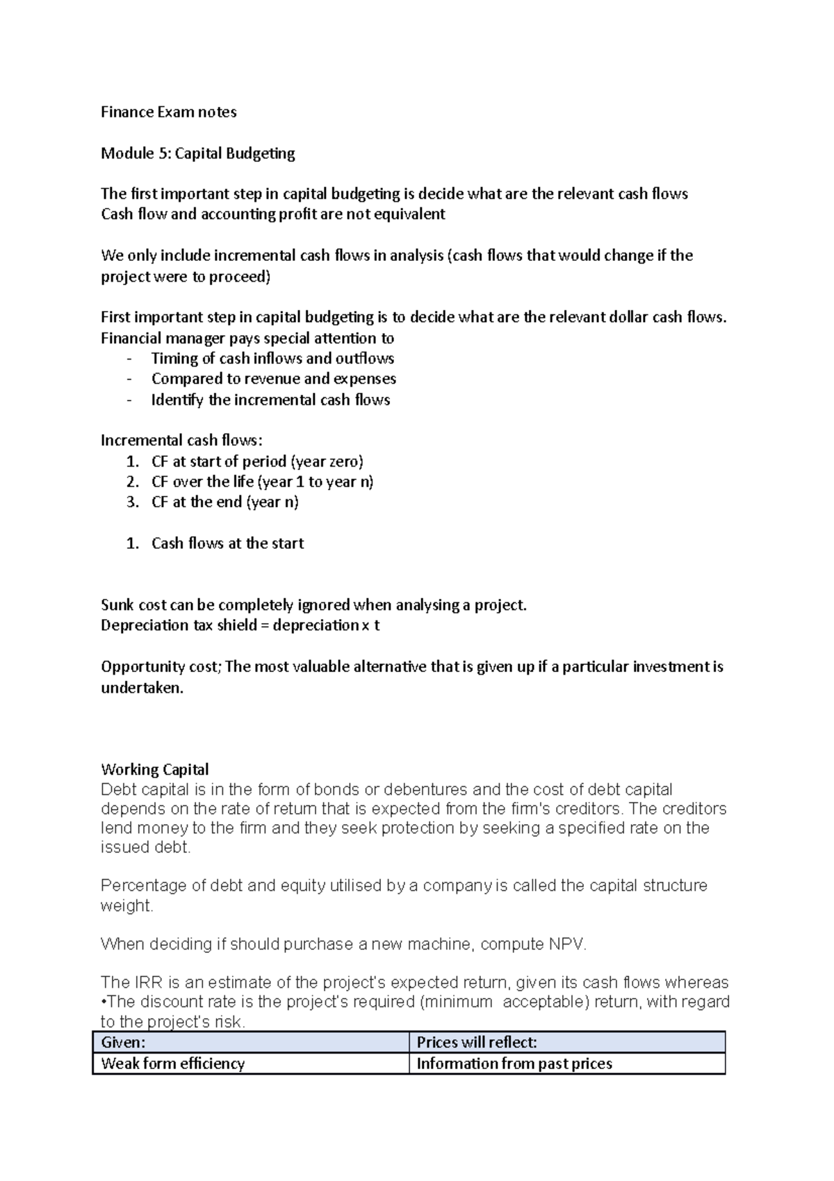 Finance Exam notes - noted of key concepts - Finance Exam notes Module ...